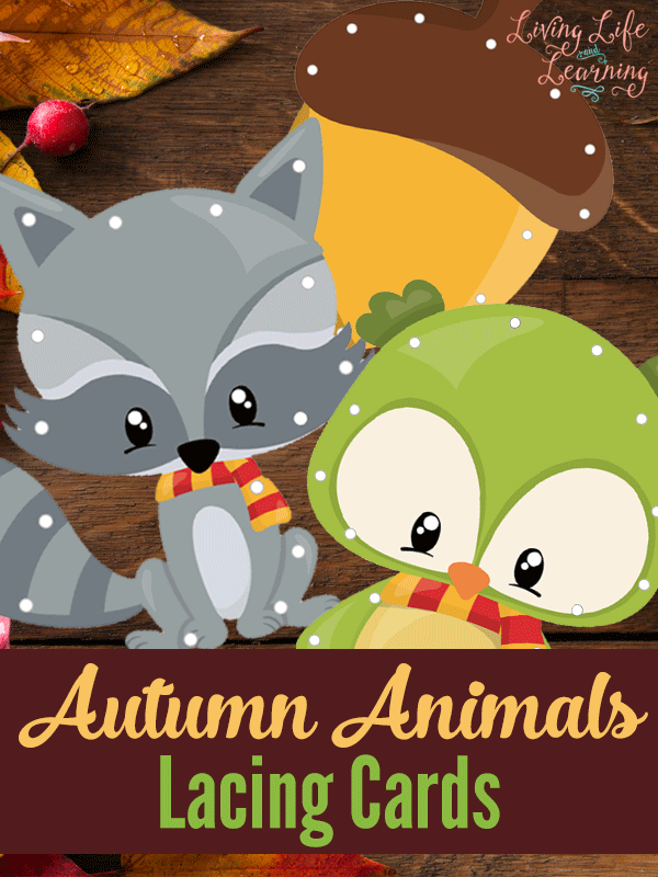 Free Autumn Animals Lacing Cards - The Homeschool Village